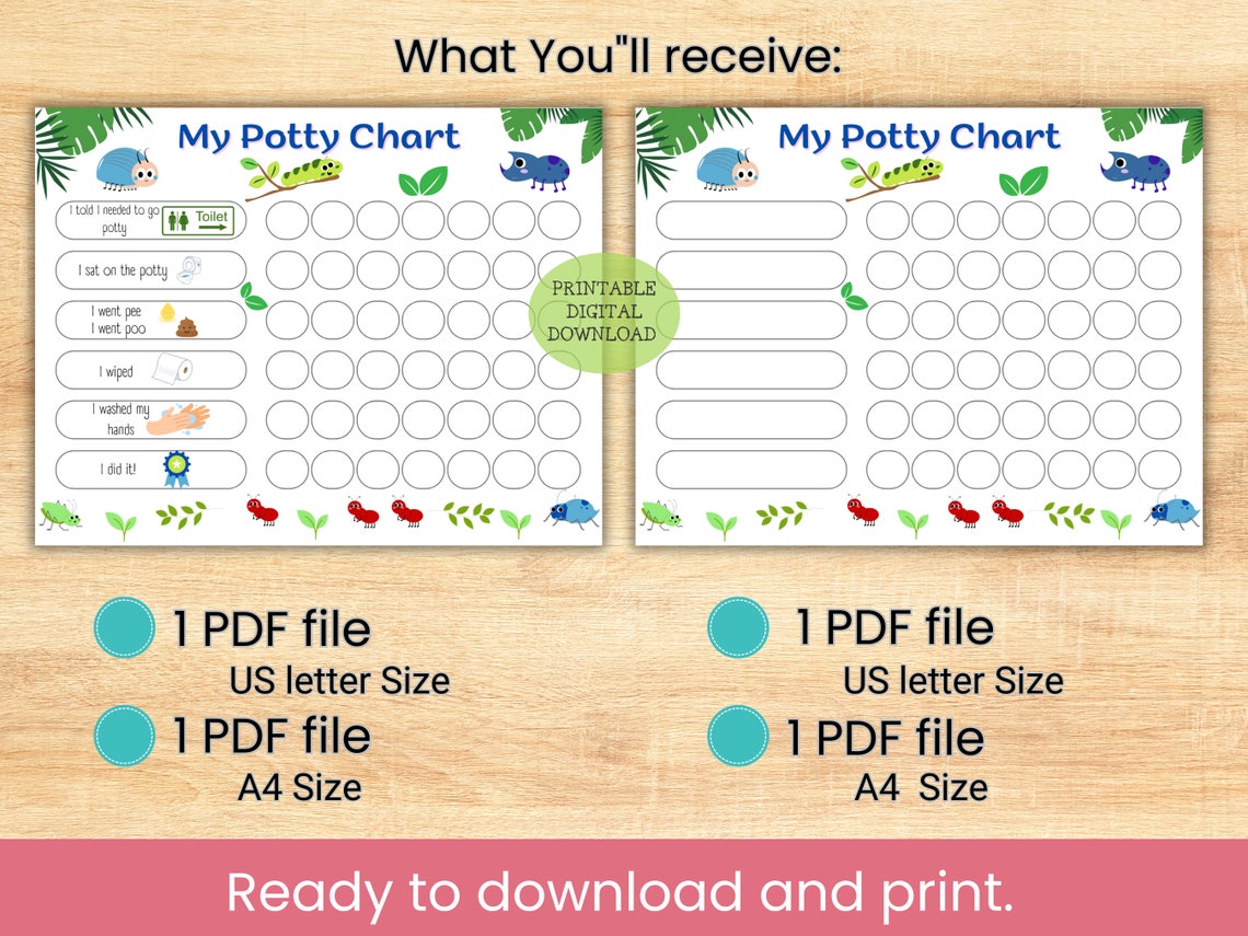 Potty Training Chart, Potty Printables Chart, Rewards Chart, Weekly ...