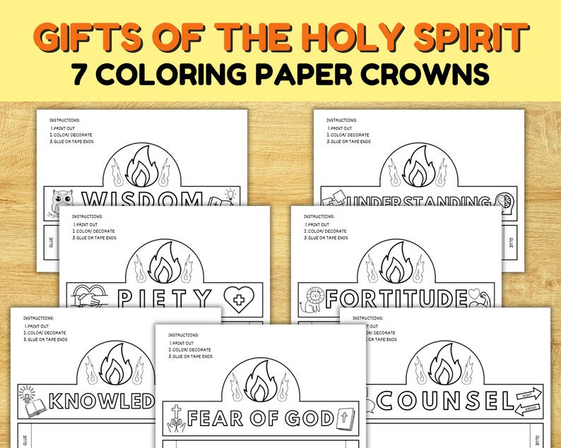 Pentecost Craft for Kids, Gifts of the Holy Spirit Paper Crown Coloring ...
