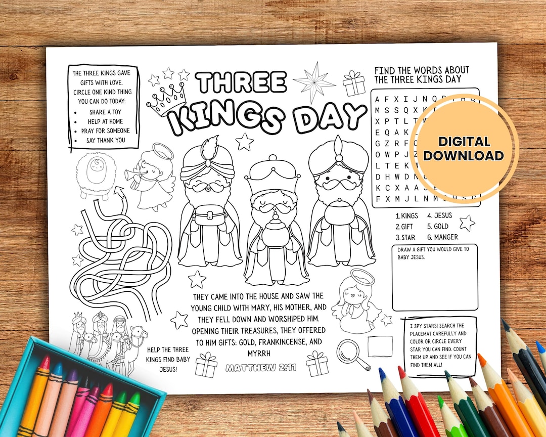Mantel individual con actividades para el Día de los Reyes Magos para ...