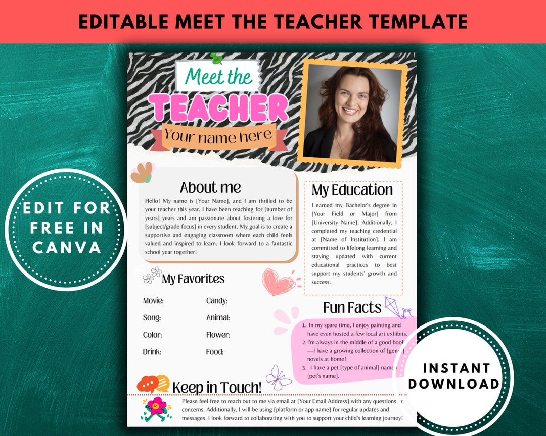 Zebra Print Meet the Teacher Template: Editable Welcome Letter (canva ...