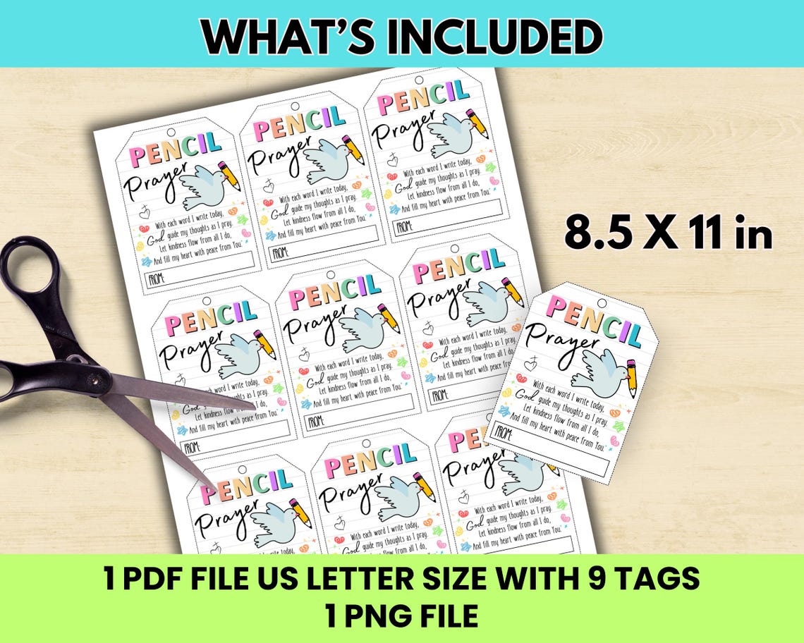 Pencil Prayer Tag, Back to School Blessings Kit, Printable First Day of ...