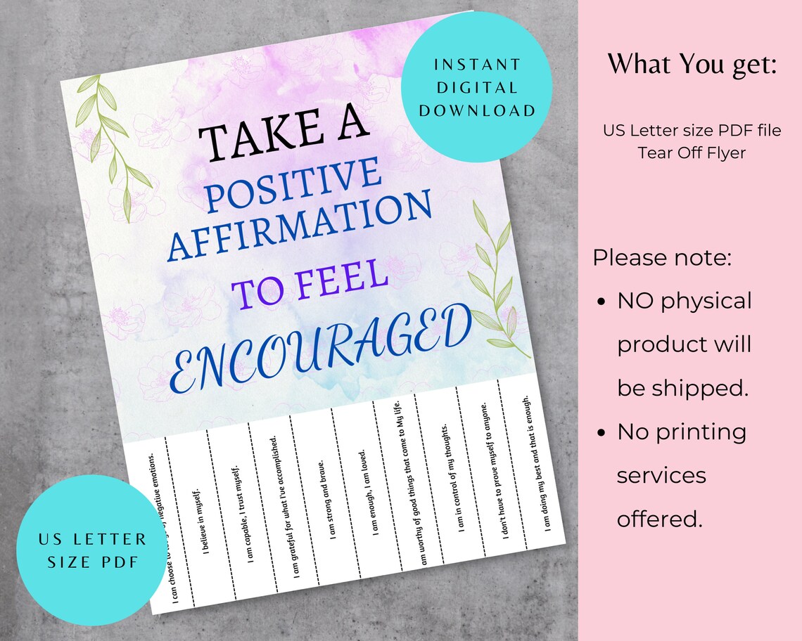 Positive Affirmations Tear off Flyer, Encouragement Flyer, Compliments ...