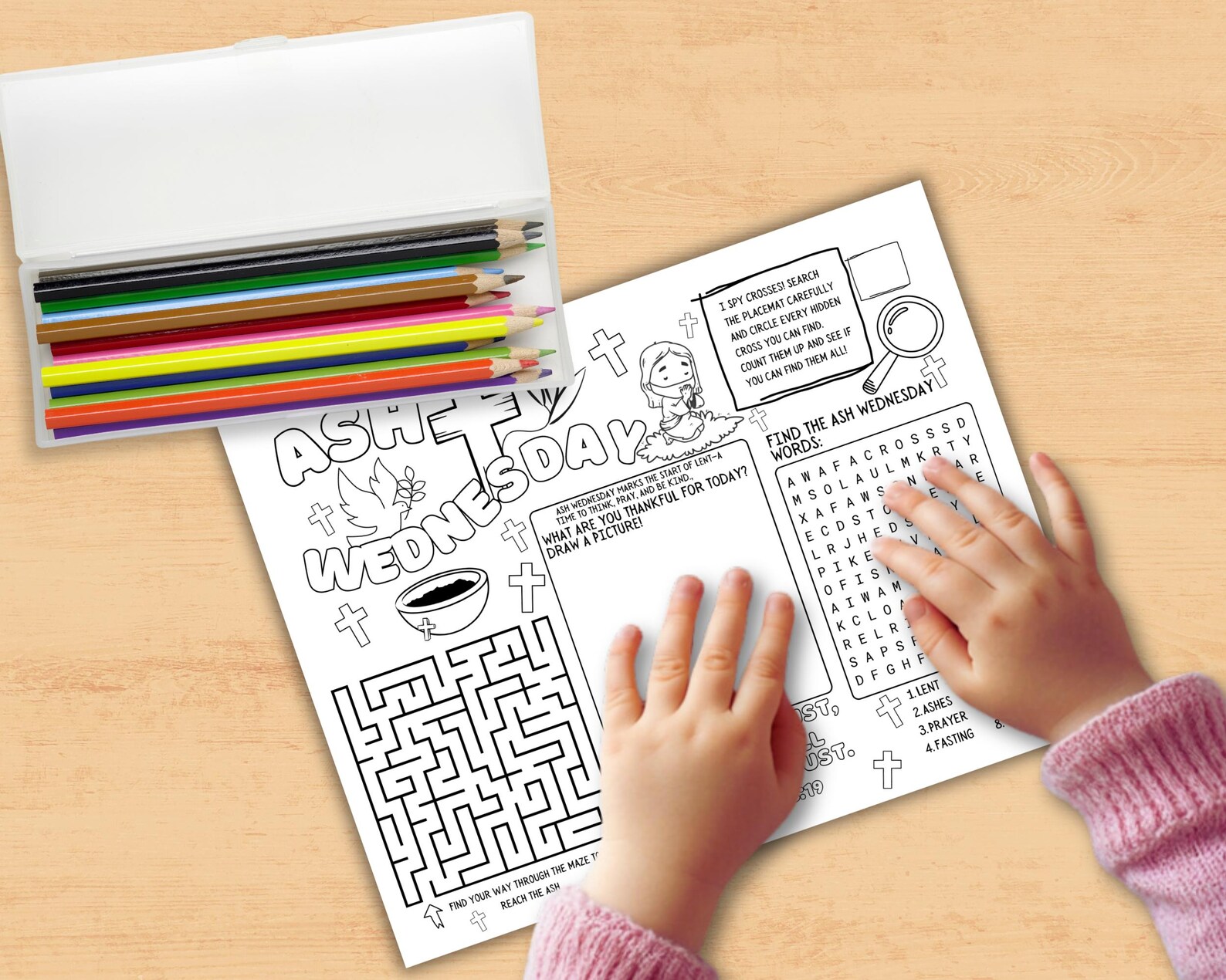 Ash Wednesday Activity Placemat, Catholic Coloring Craft for Kids ...