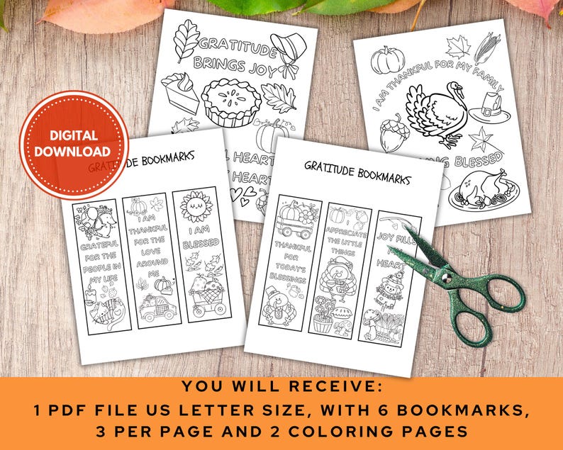 Gratitude Coloring Bookmarks, Thankful Printable Activities for Kids ...
