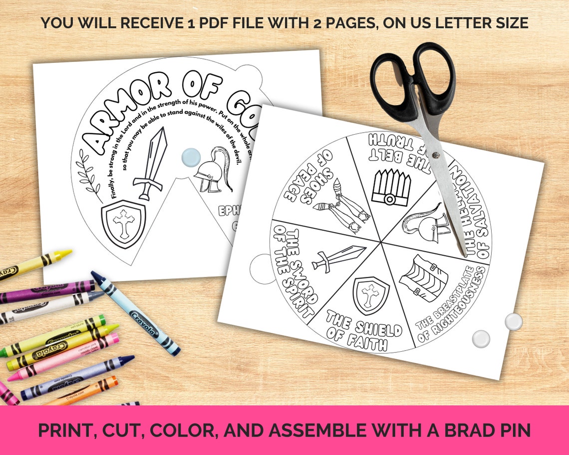 Armor of God Craft Spinner Wheel, Kids Bible Coloring Activity, Sunday ...