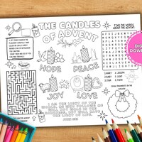 Advent Activity Placemat, Coloring Page Activity for Kids, Christian ...
