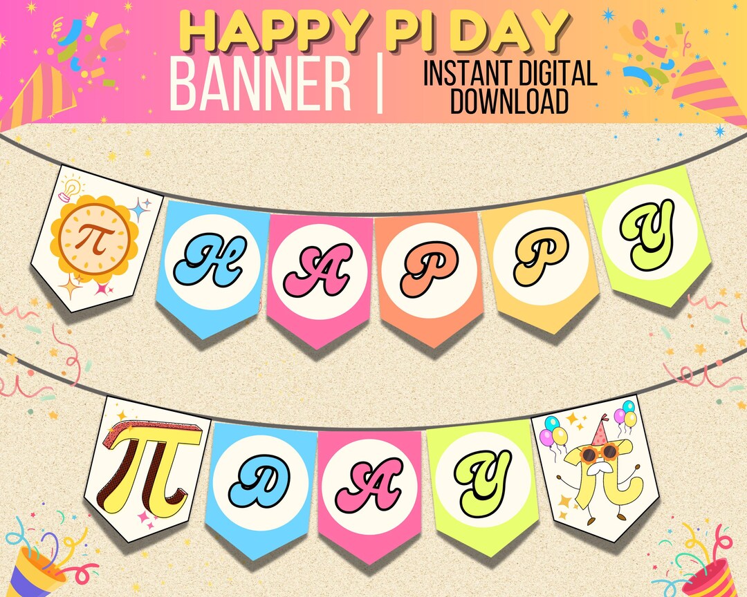 Pi Day Decorations, Retro Pi Day Party Banner, Printable 3.14 Decor ...