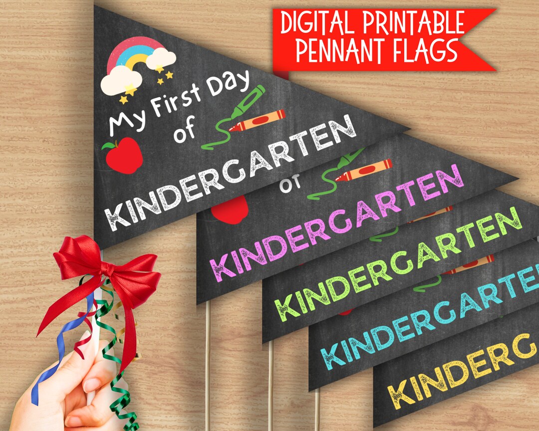 First Day of Kindergarten Pennant Flag, Back to School Flag, First Day ...