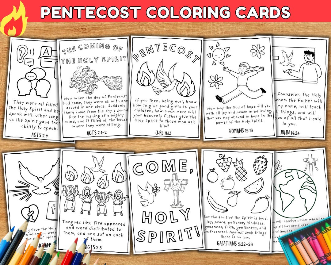 Pentecost Craft for Kids, Holy Spirit Coloring Cards and Bible Verses ...