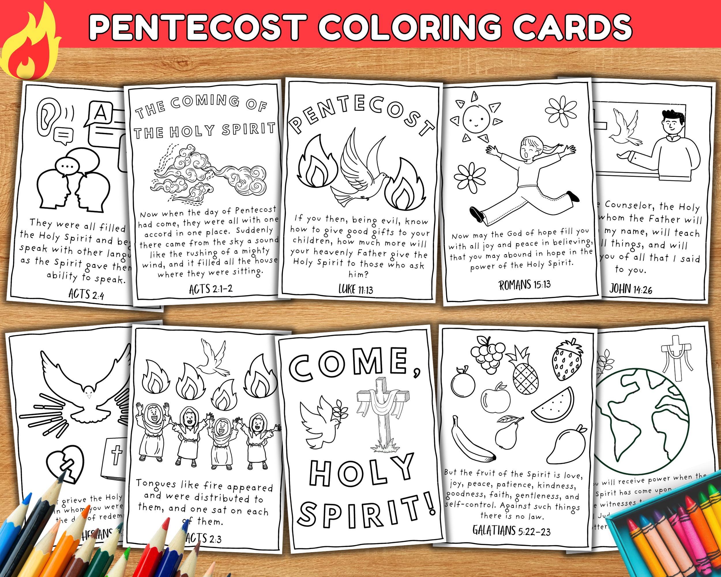 Pentecost Craft for Kids, Holy Spirit Coloring Cards and Bible Verses ...