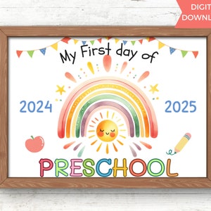 Rainbow First Day of School Sign, First Day of Preschool Sign,back to ...