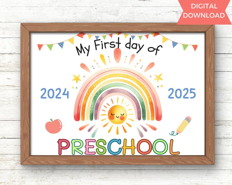 Rainbow First Day of School Sign, First Day of Preschool Sign,back to ...