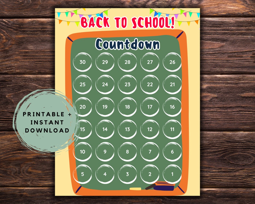 Back to School Countdown, Back to School Tracker, Days Until School, 30 ...