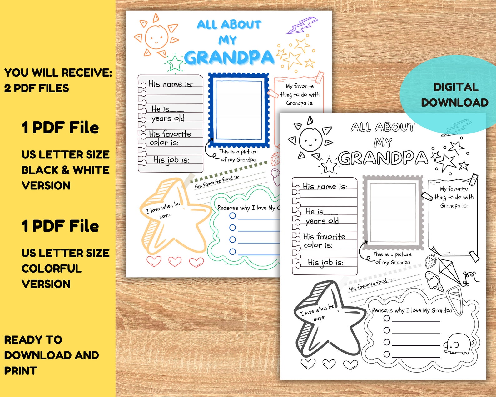 All About My Grandpa Printable Father's Day Gift, Grandpa Questionnaire ...