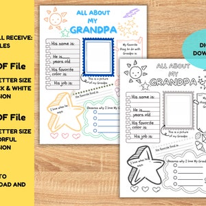 All About My Grandpa Printable Father's Day Gift, Grandpa Questionnaire ...