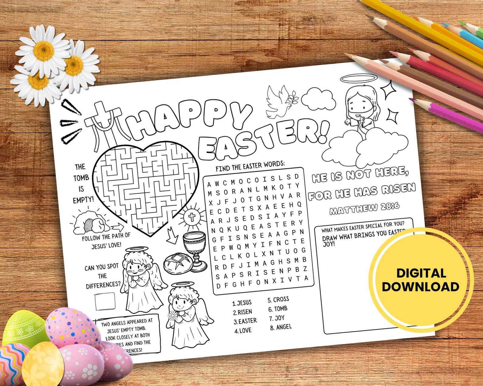 Holy Week Printable for Kids, Easter Activity Placemat for Kids, Easter ...