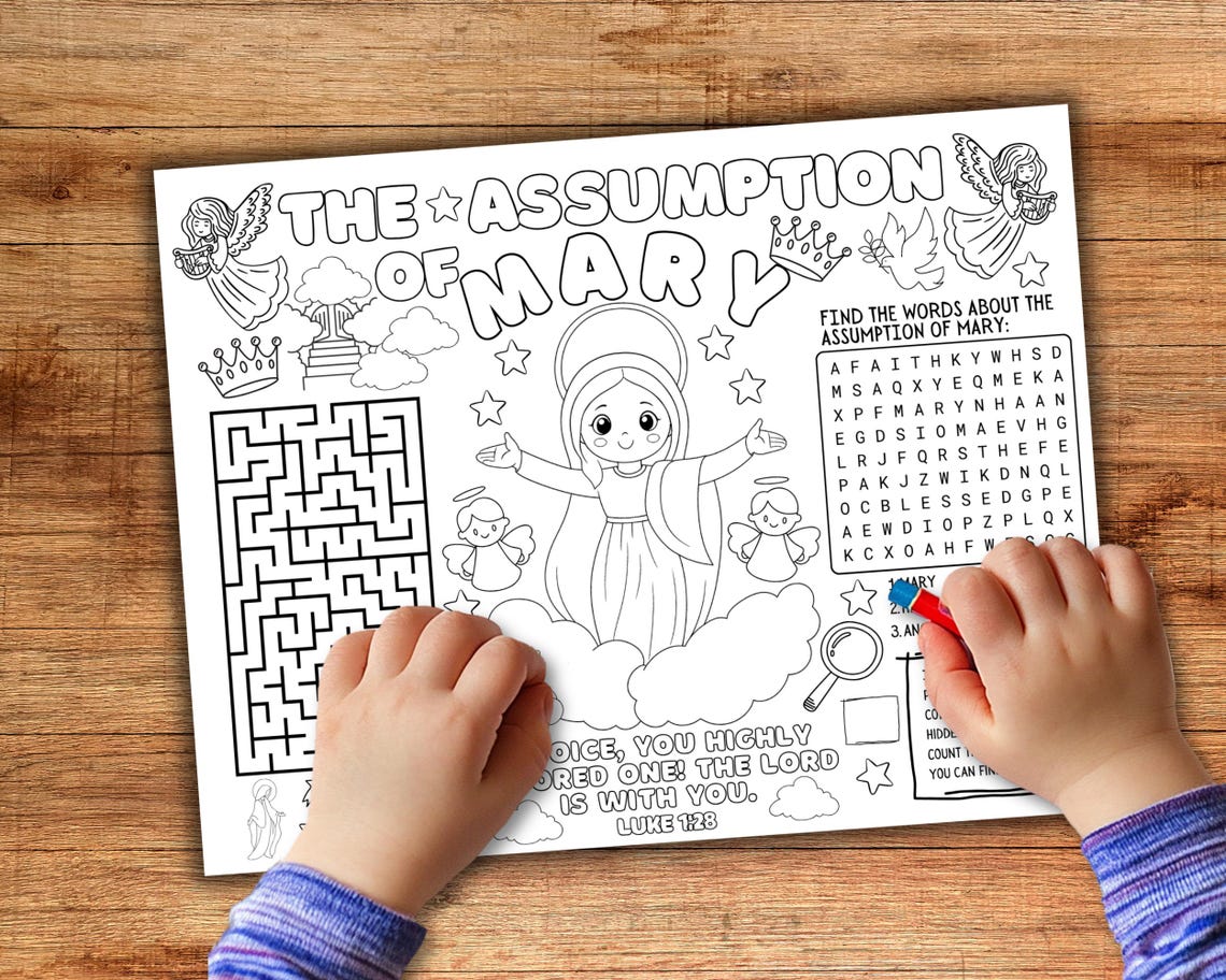Assumption of Mary Printable Activity for Kids, Feast of the Assumption ...