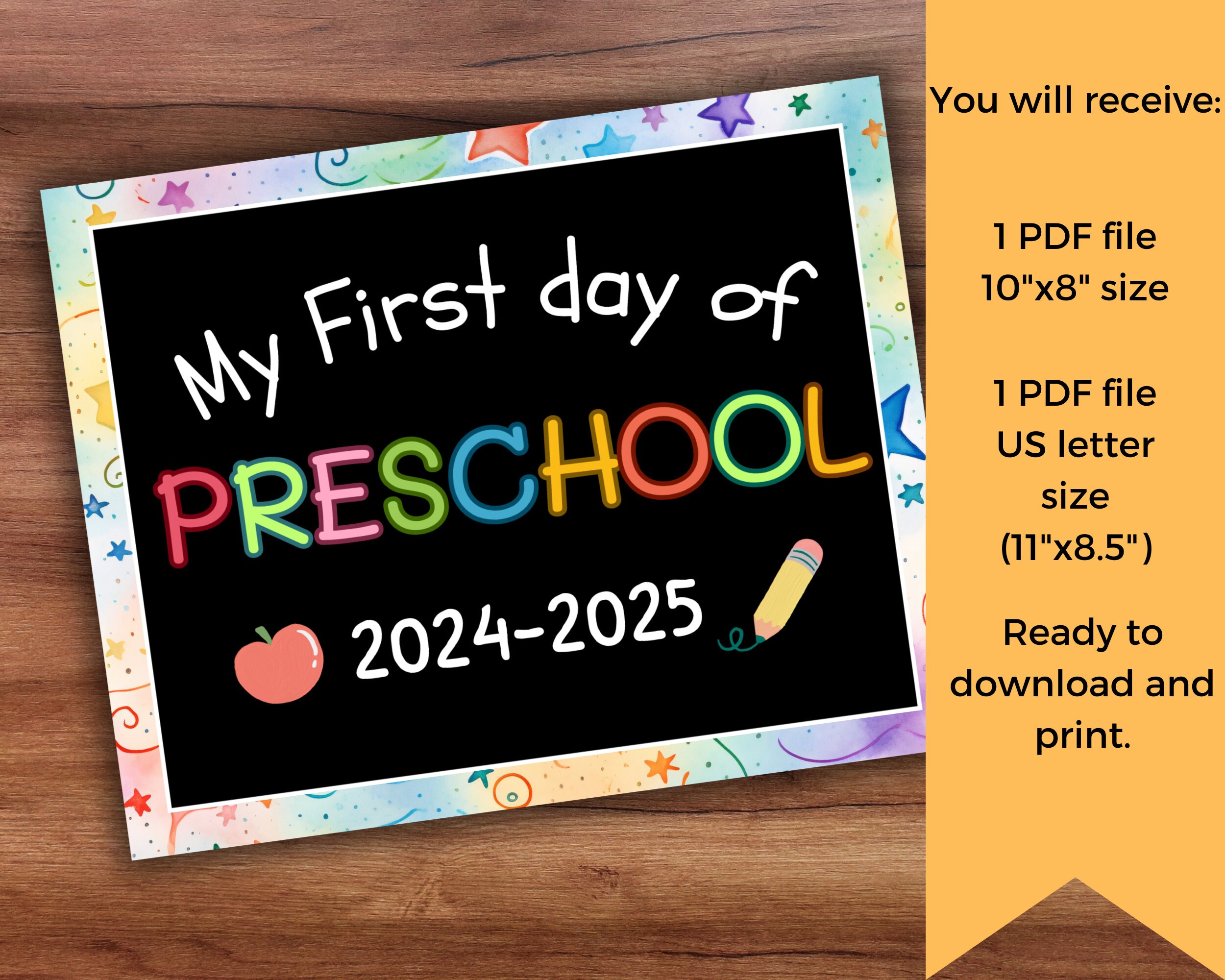 First Day of School Sign, First Day of Preschool Sign, Back to School ...