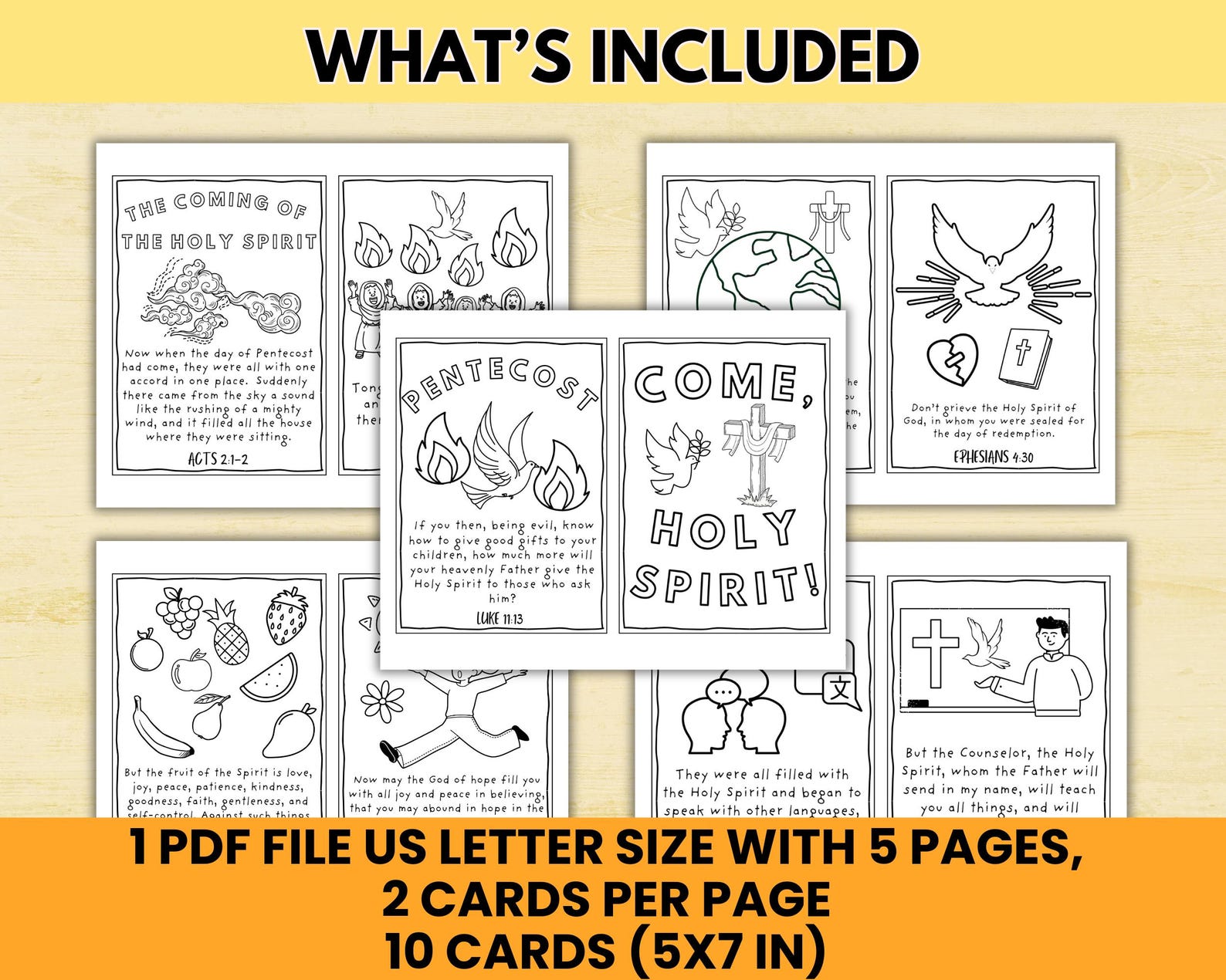 Pentecost Craft for Kids, Holy Spirit Coloring Cards and Bible Verses ...
