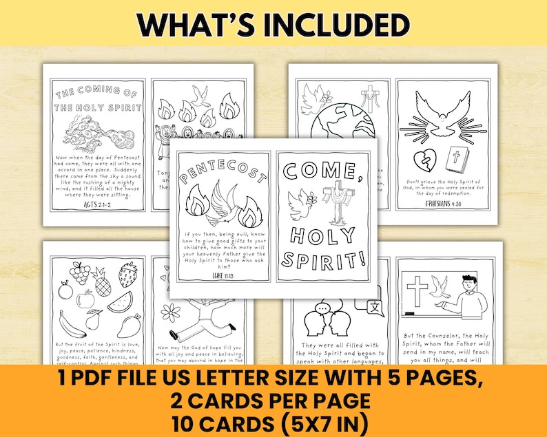 Pentecost Craft for Kids, Holy Spirit Coloring Cards and Bible Verses ...