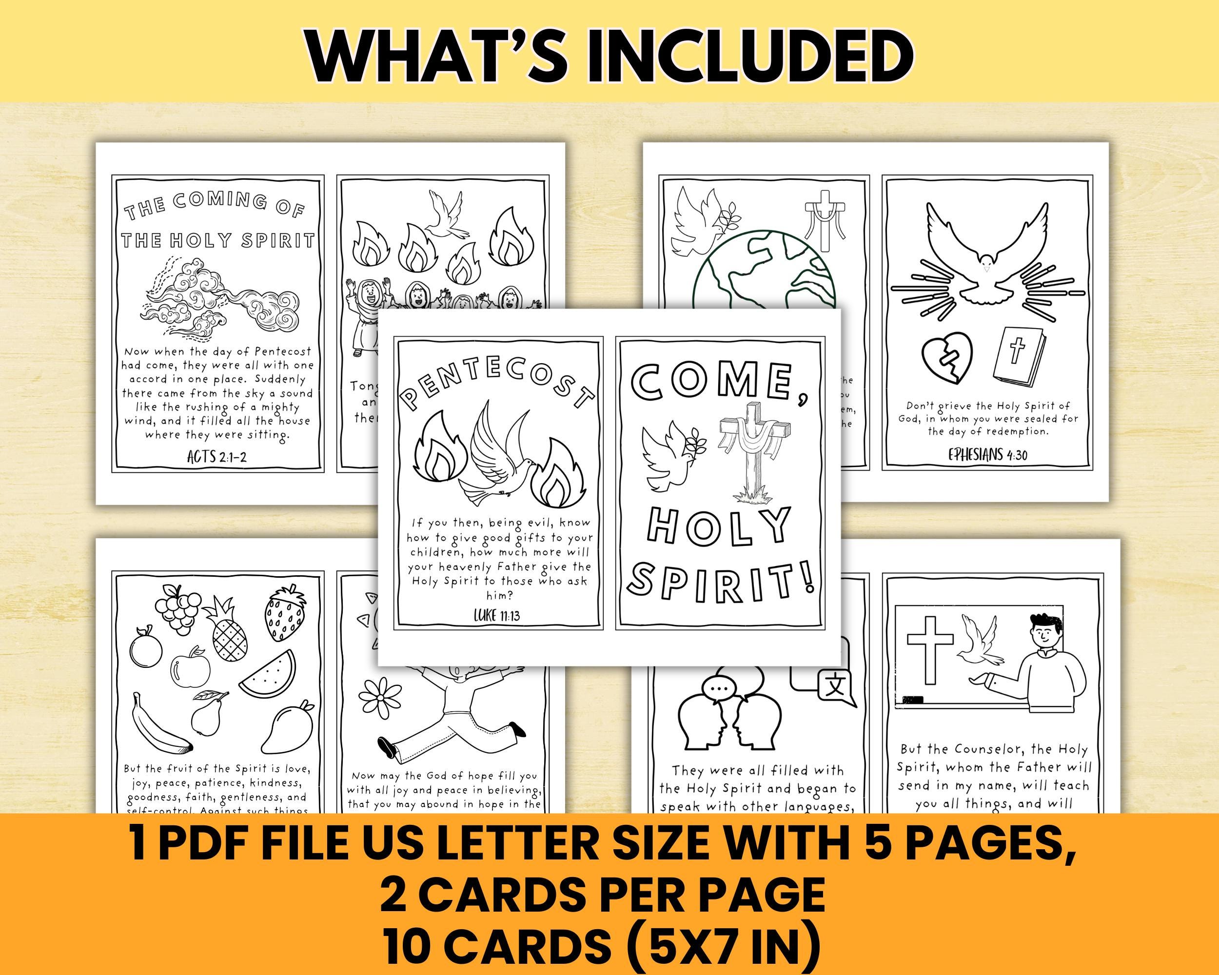 Pentecost Craft for Kids, Holy Spirit Coloring Cards and Bible Verses ...