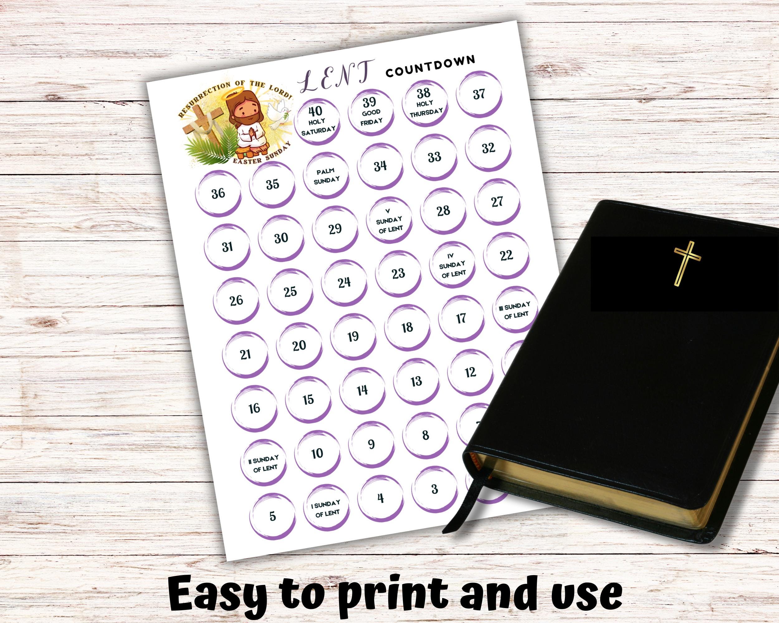 40 Days of Lent Countdown, Printable Lenten Countdown for Kids ...