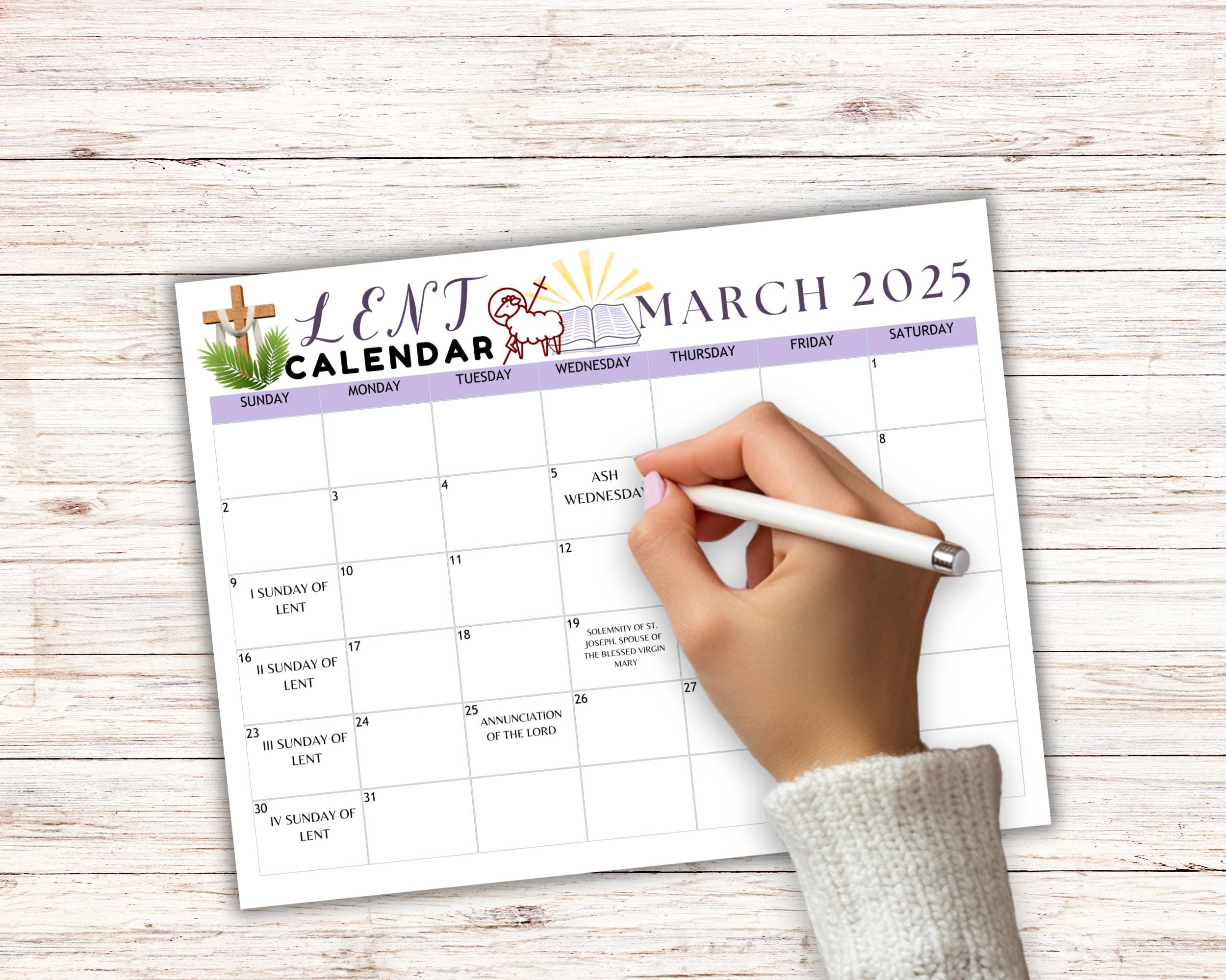 Lent Catholic Calendar, Printable Lenten Calendar 2025, Liturgical ...