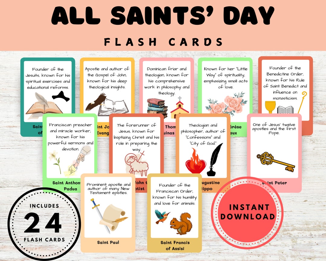 All Saints Day Digital Printable Flash Cards, Catholic Activities ...