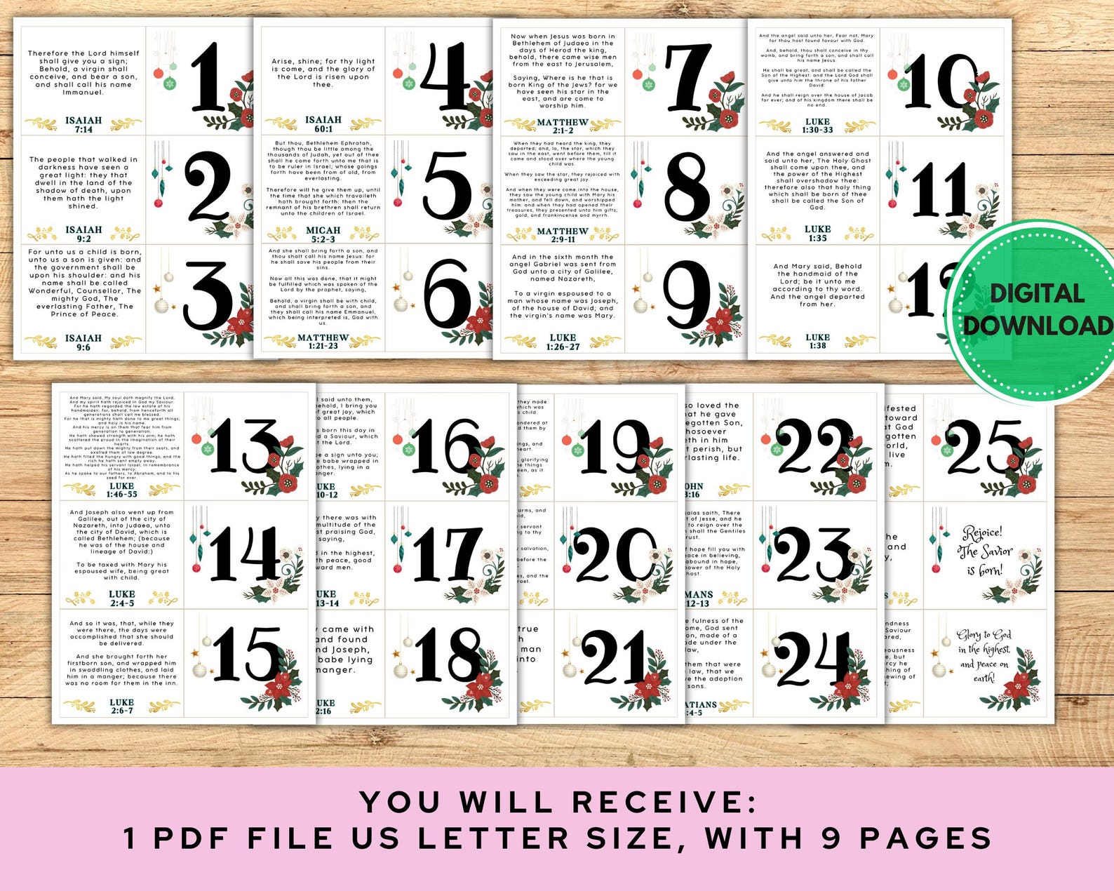 Advent Scripture Cards: 25 Days of Christmas Bible Verses, Nativity ...