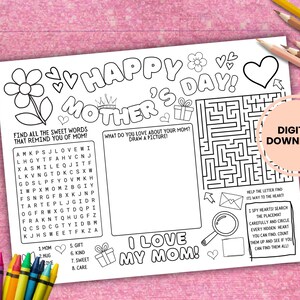 Mother’s Day Activity Placemat for Kids, Happy Mother’s Day Printable ...