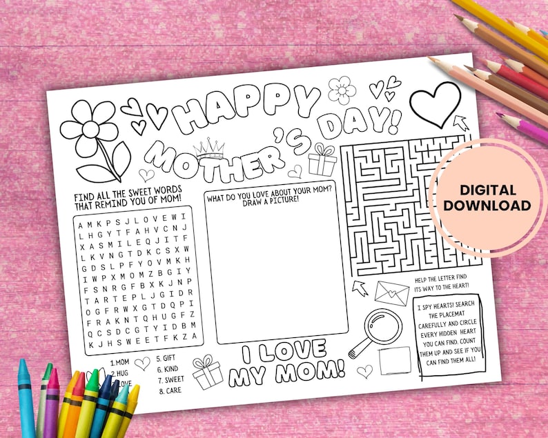 Mother’s Day Activity Placemat for Kids, Happy Mother’s Day Printable ...