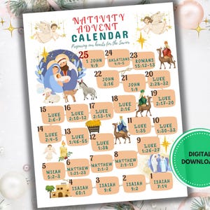 Printable Advent Calendar, Bible Verse Nativity Advent Scripture ...