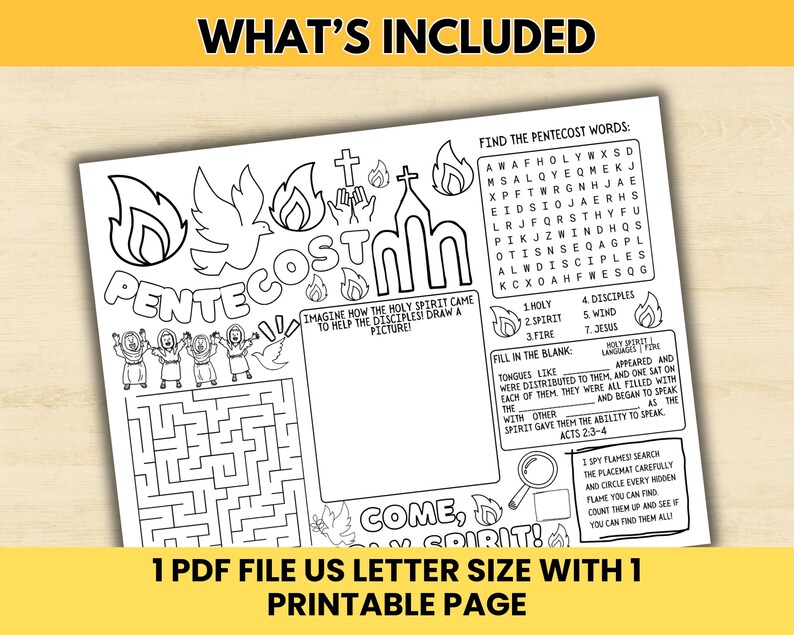 Pentecost Activity Placemat, Printable Sunday School Coloring Page for ...