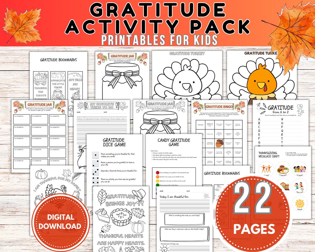 Gratitude Activity Pack for Kids, Printable Thanksgiving Kids Activity ...