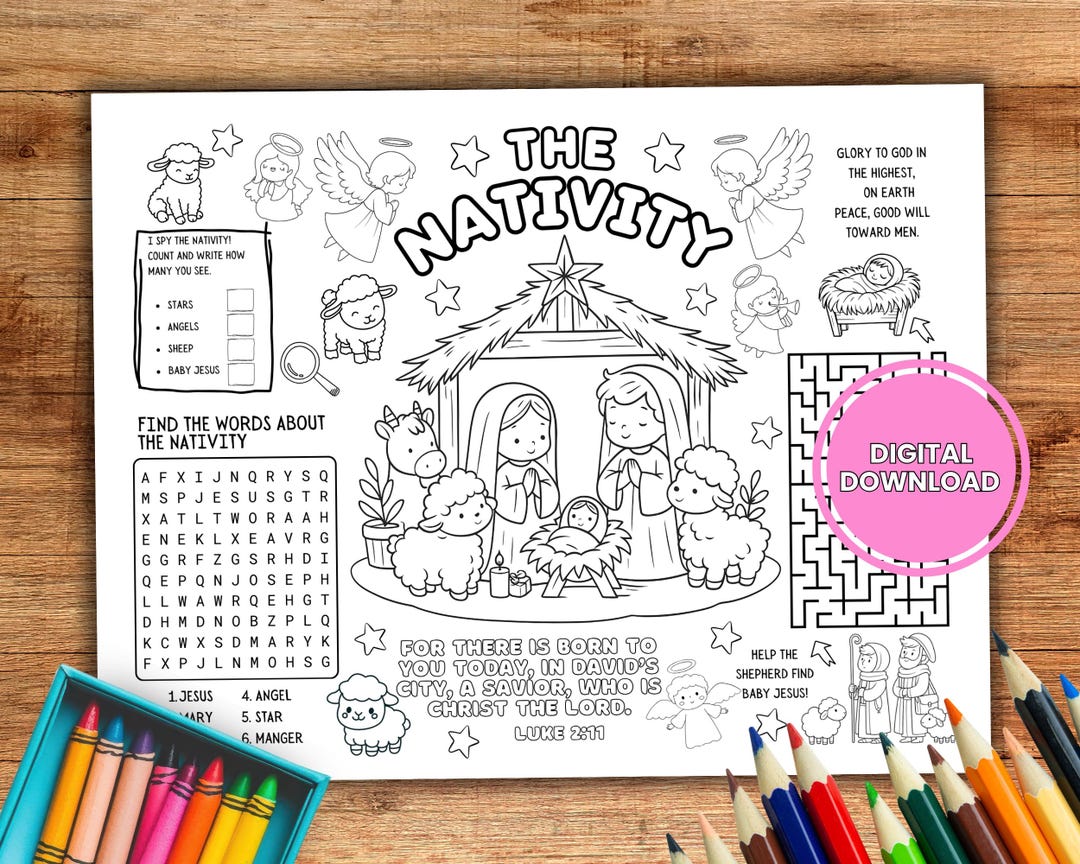 Nativity Activity Placemat, Nativity Coloring Page for Preschoolers ...