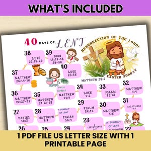 40 Days of Lent Bible Verse Catholic Calendar Countdown, Printable ...