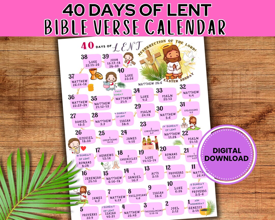 40 Days of Lent Bible Verse Catholic Calendar Countdown, Printable ...