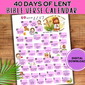 40 Days of Lent Bible Verse Catholic Calendar Countdown, Printable ...