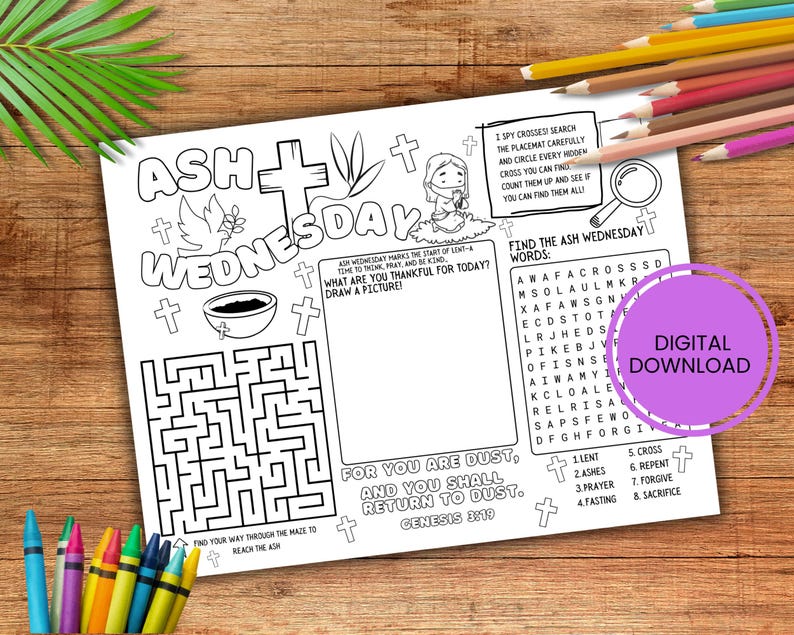 Ash Wednesday Activity Placemat, Catholic Coloring Craft for Kids ...