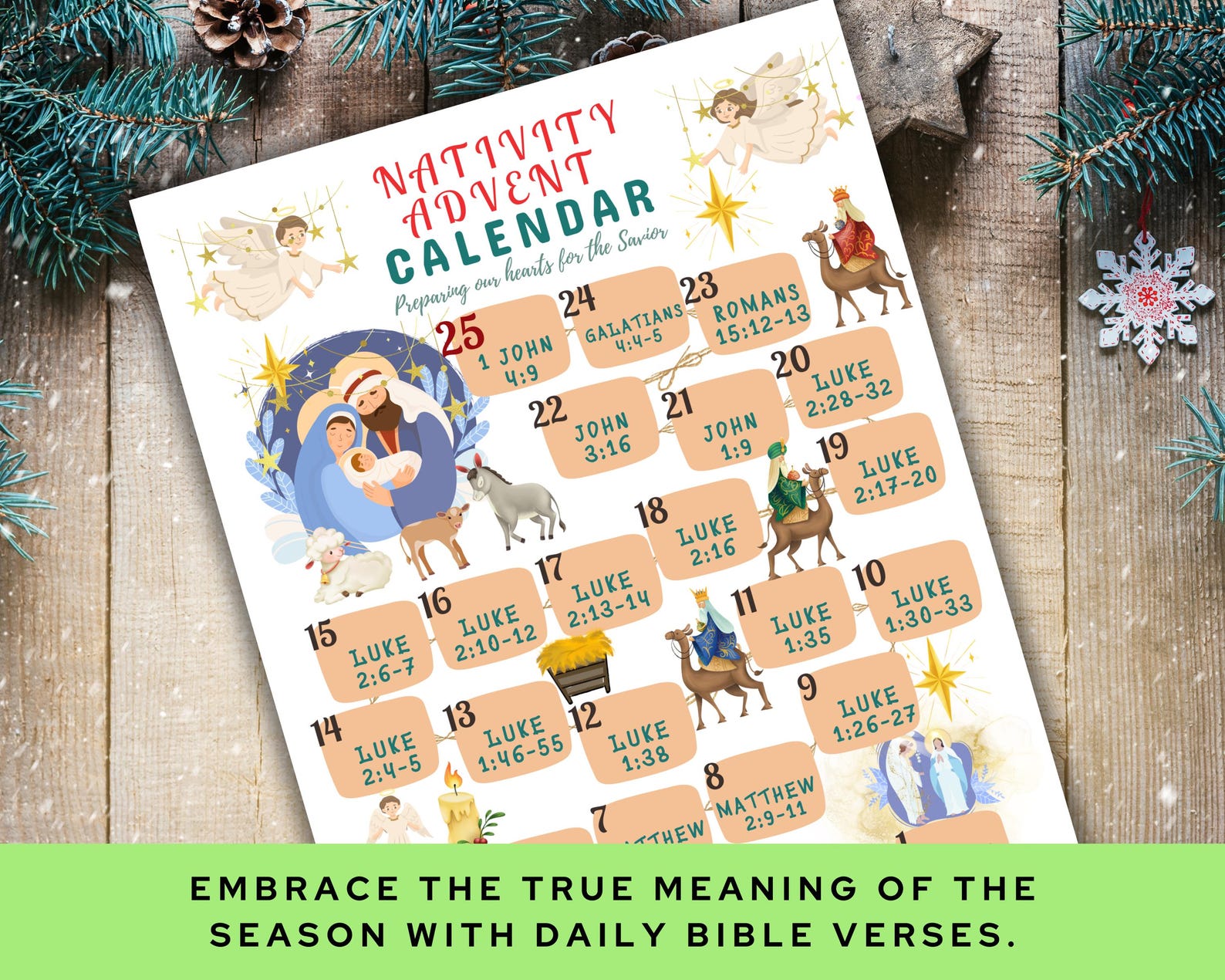 Printable Advent Calendar, Bible Verse Nativity Advent Scripture ...