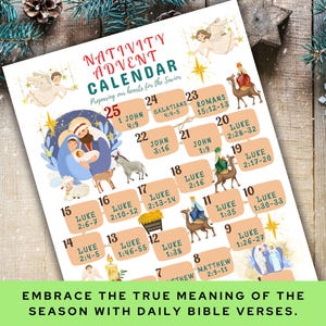 Printable Advent Calendar, Bible Verse Nativity Advent Scripture ...