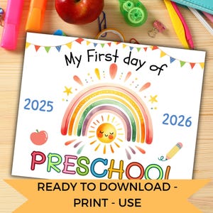 Rainbow Sunshine Preschool Sign: First Day Photo Prop (PDF Download) - Etsy