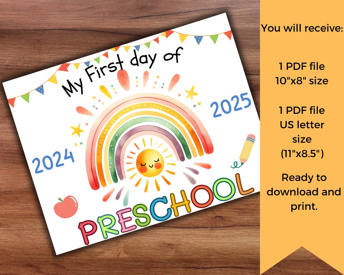 Rainbow First Day of School Sign, First Day of Preschool Sign,back to ...
