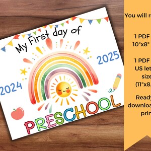 Rainbow First Day of School Sign, First Day of Preschool Sign,back to ...