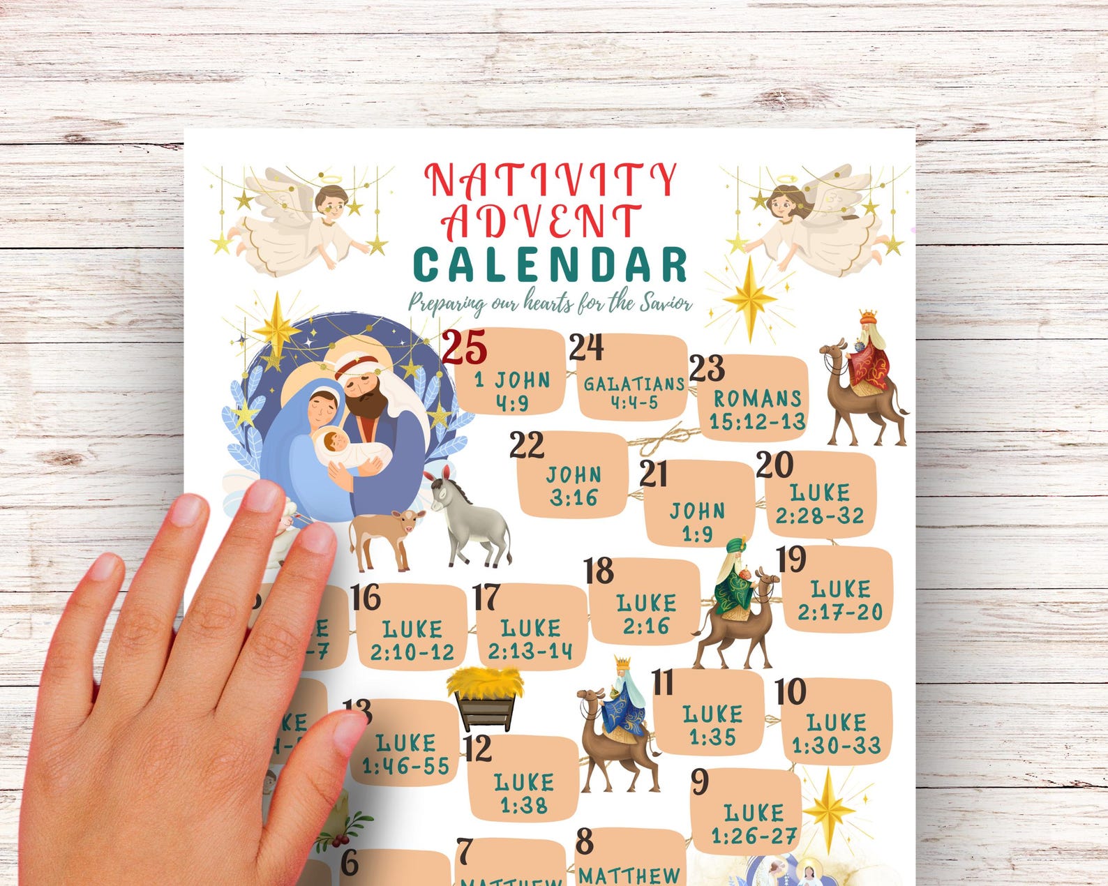 Printable Advent Calendar, Bible Verse Nativity Advent Scripture ...