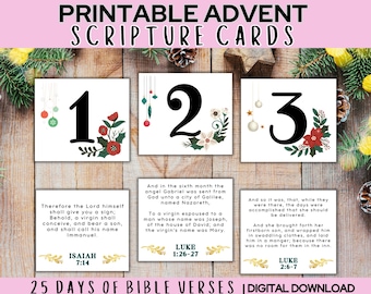 Advent Scripture Cards: 25 Days of Christmas Bible Verses, Nativity ...