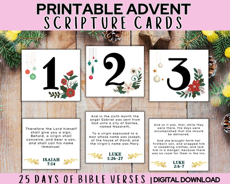 Advent Scripture Cards: 25 Days of Christmas Bible Verses, Nativity ...