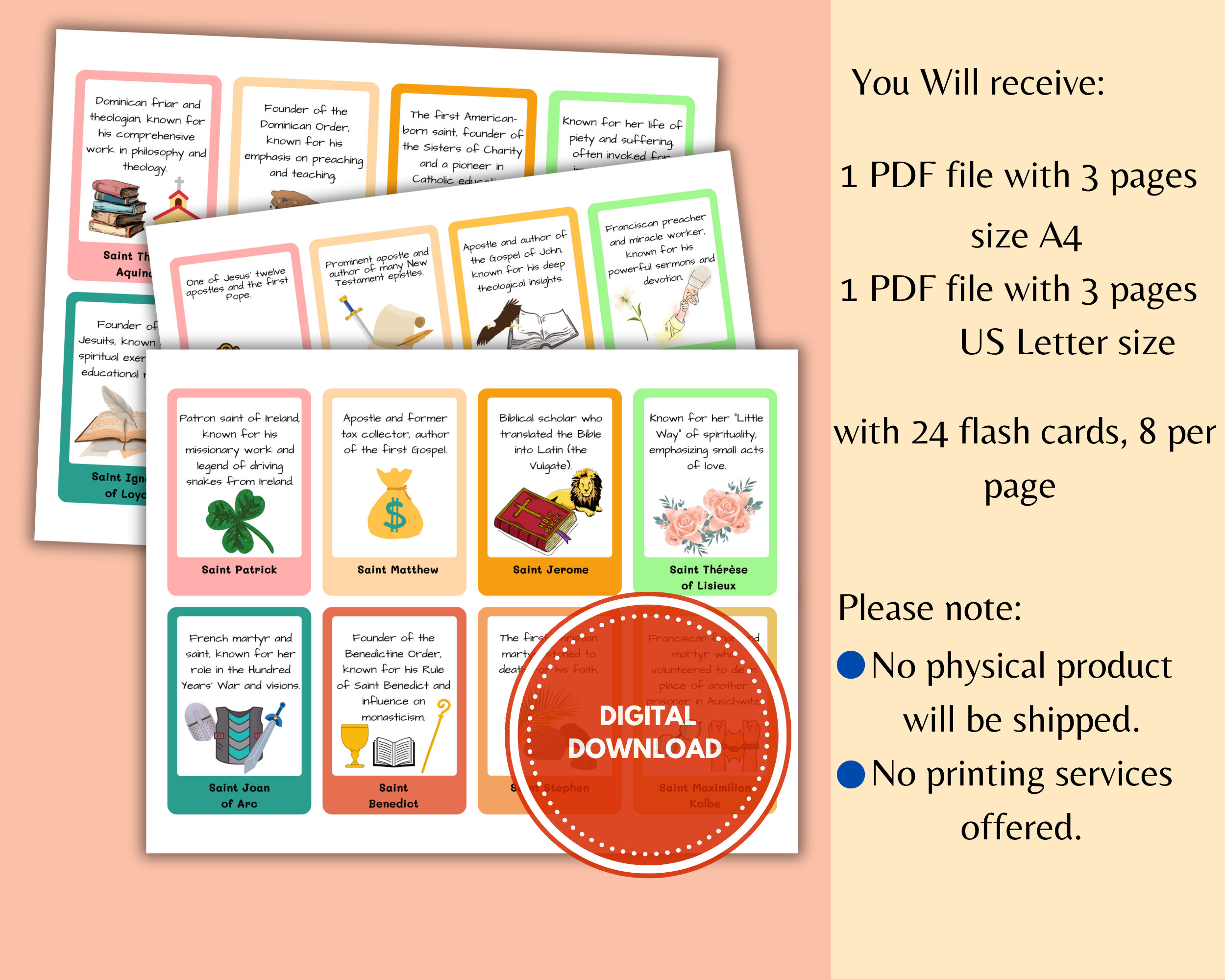 All Saints Day Activities for Kids, Printable Catholic Flash Cards ...