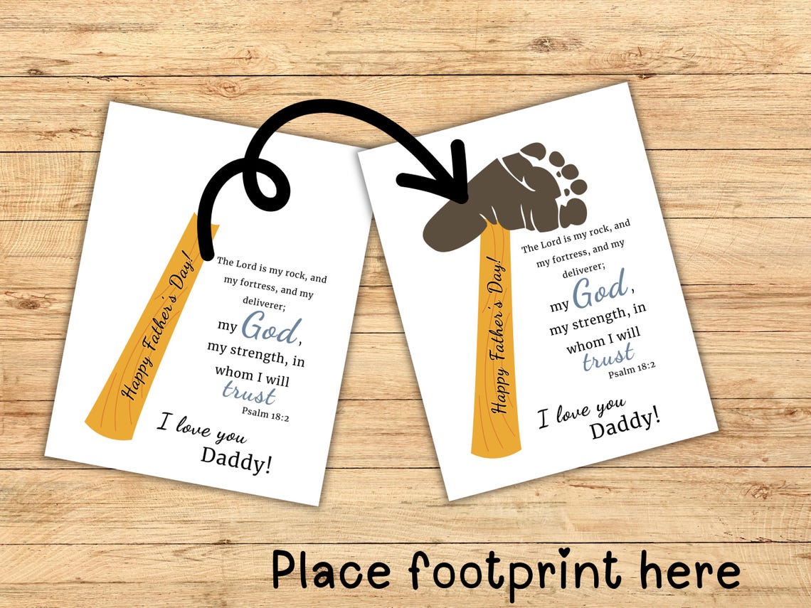 Father’s Day Hammer Footprint Art With Bible Verse, Printable Bible ...