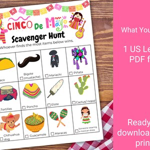 Cinco De Mayo Scavenger Hunt Game, Fiesta Mexicana Party Game, Mexican ...